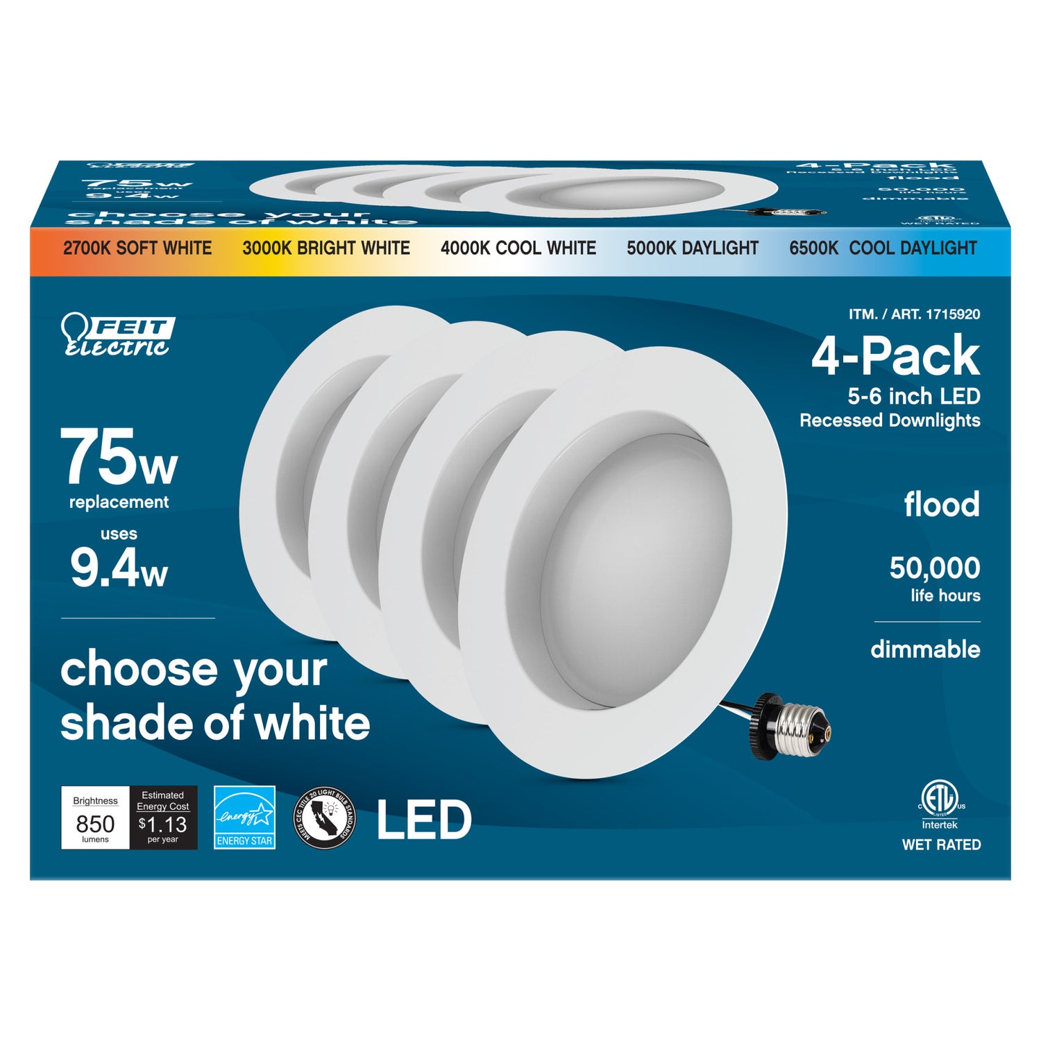 5-6 in. 9.4W (75W Replacement) Selectable White LED Recessed Downlight ...
