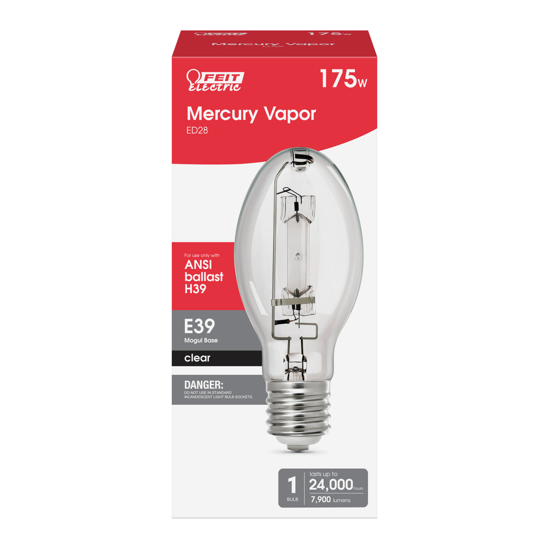 175W Daylight Deluxe (6000K) ED28 Shape E39 Mogul Base Clear Mercury V