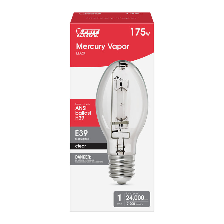 175W Daylight Deluxe (6000K) ED28 Shape E39 Mogul Base Clear Mercury V