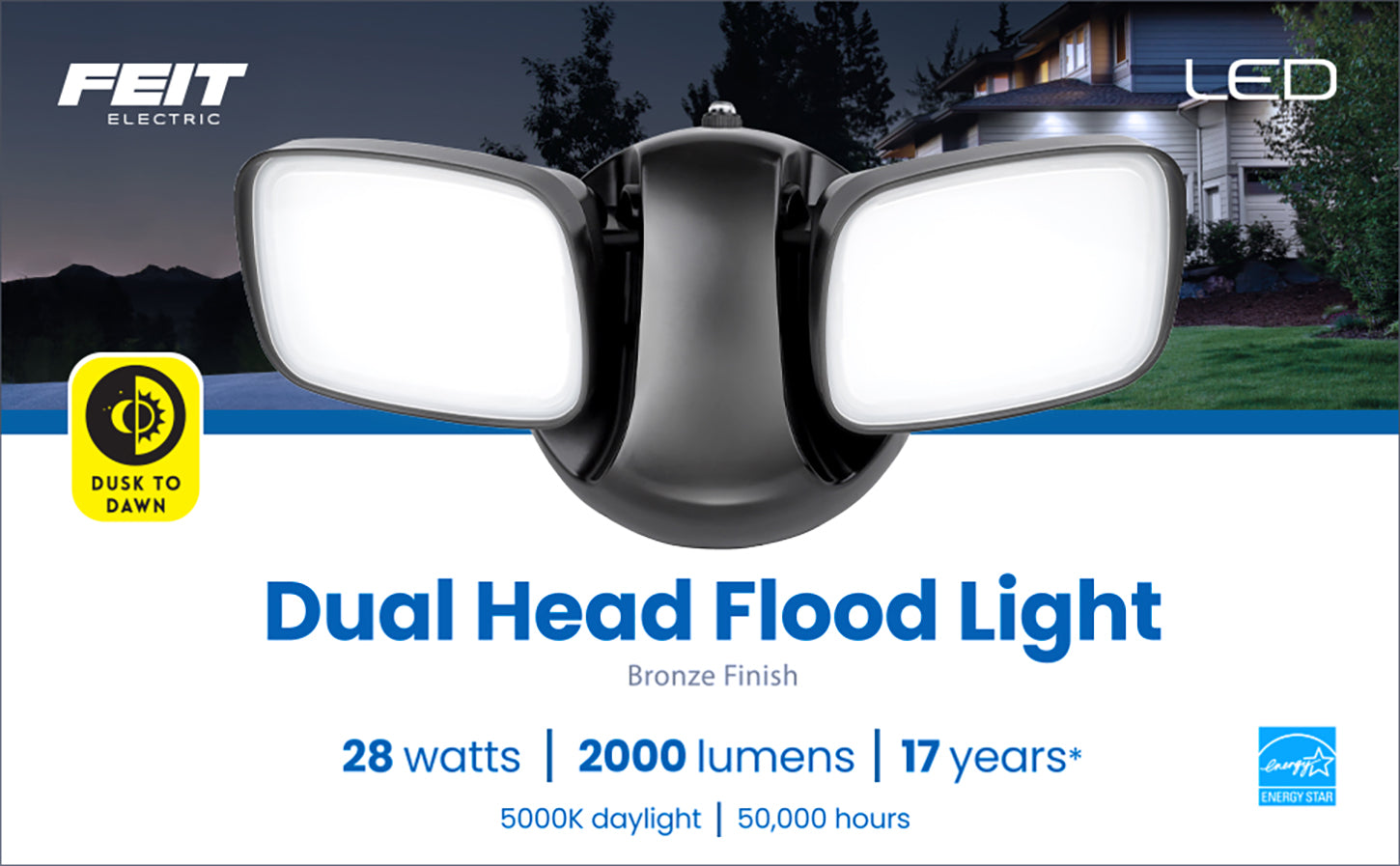 28W Bronze Outdoor Integrated LED Flood Light with Dusk to Dawn